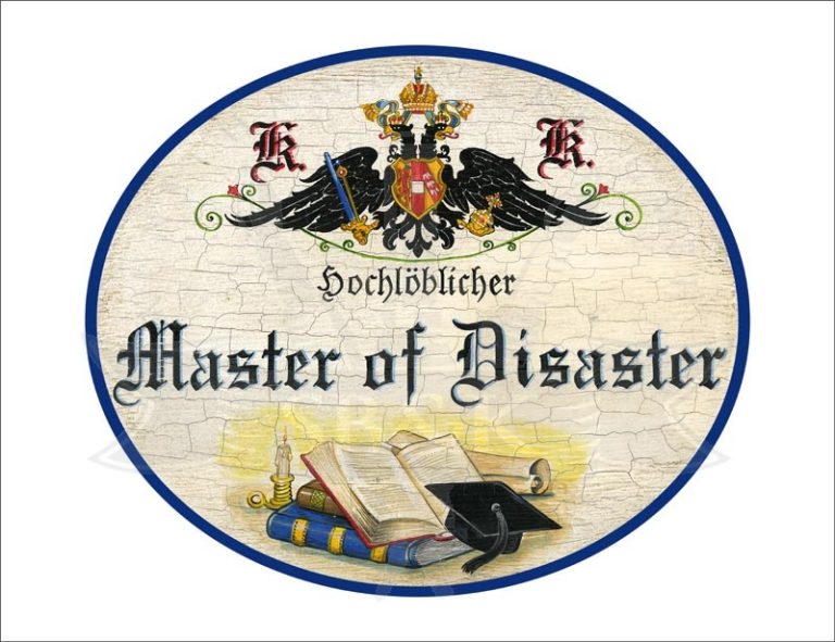Holzschild "Master of Disaster" - Schildermanufaktur Bilderwerkstatt ...